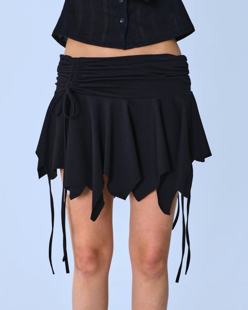 MUSINSA | SIO Fairy Irregular Shirring String Skirt [Black]