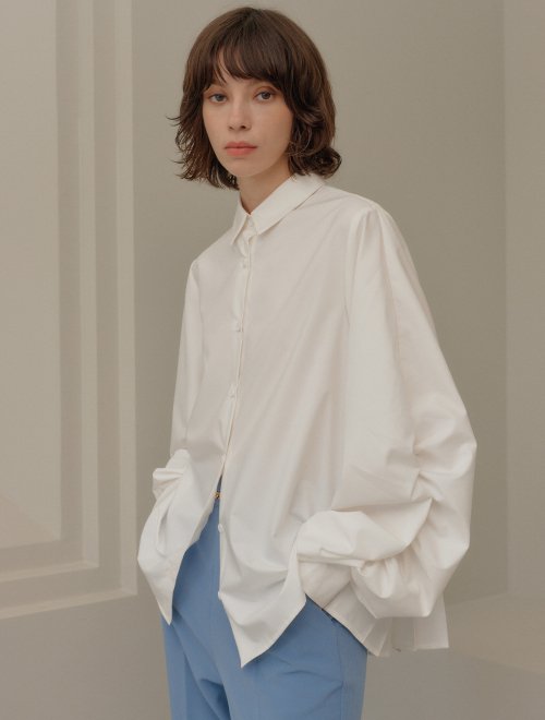 MUSINSA | GENERAL IDEA Shirring Pleated Shirt [WHITE] / WBC1L03512
