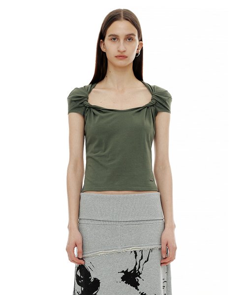 MUSINSA | CERRIC TWIST ROUND HALF TOP / KHAKI