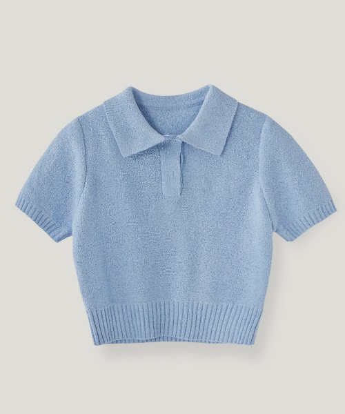 MUSINSA | ORO [Woman] Tail collar short sleeve knit_Sky