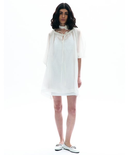 MUSINSA | PARTIMENTO WOMEN Sheer Volume Mini Dress_White