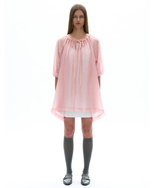 MUSINSA | PARTIMENTO WOMEN Sheer Volume Mini Dress_Pink