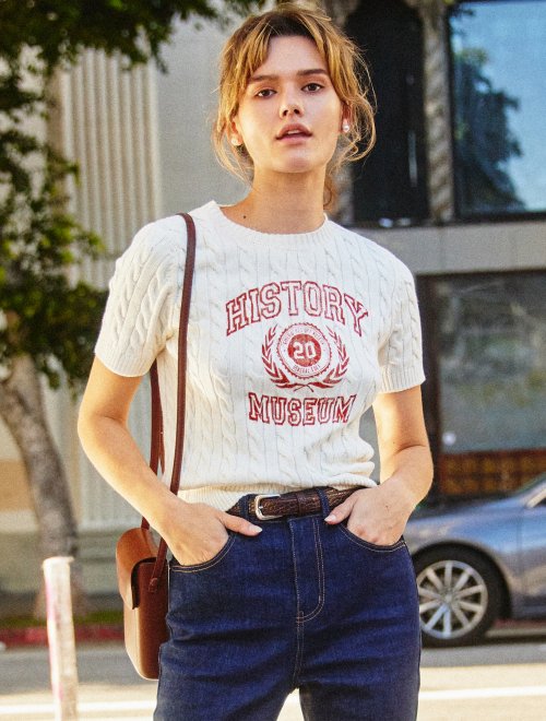 MUSINSA | GENERAL IDEA Vintage Cable Half Knit [IVORY] / WBC2L05534