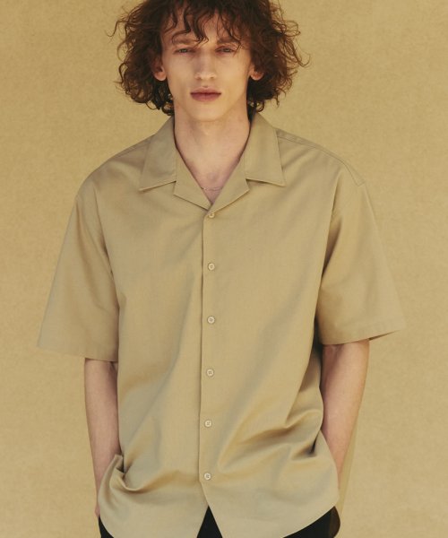 MUSINSA | LEIRE Linen Open Collar Relaxed Shirt [Beige]