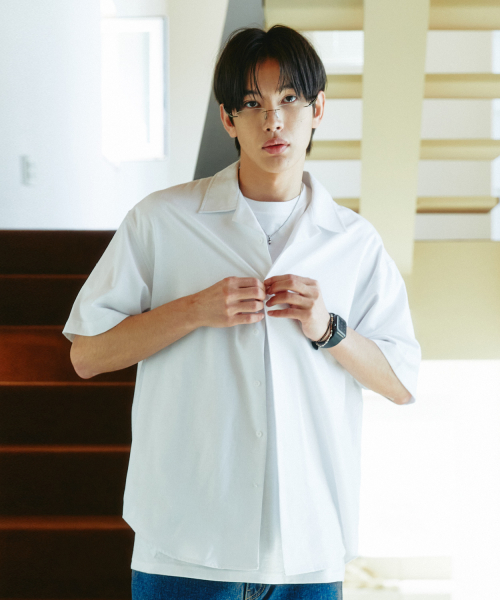 MUSINSA | LEIRE Linen Open Collar Relaxed Shirt [White]