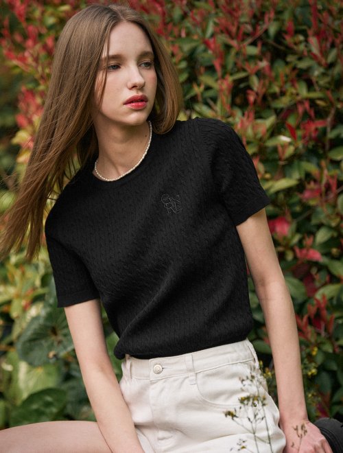 MUSINSA | GENERAL IDEA GNRL Cable Half Knit [BLACK] / WBC2L05541