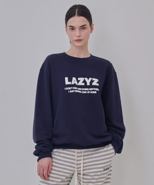 레이지지(LAZYZ) Lettering Logo Sweatshirts - Navy - 사이즈 & 후기 | 무신사