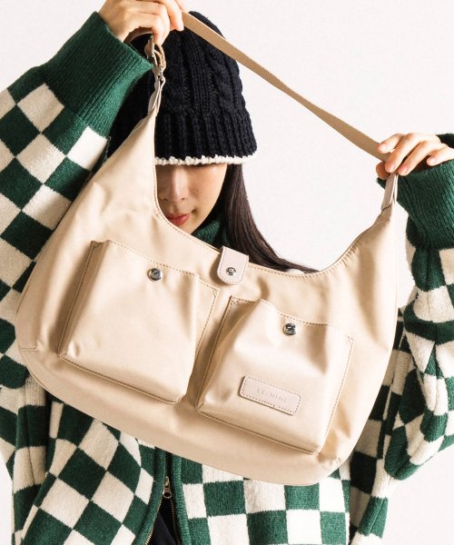 MUSINSA | LEMINE Nylon Twill Hobo Bag (Beige)