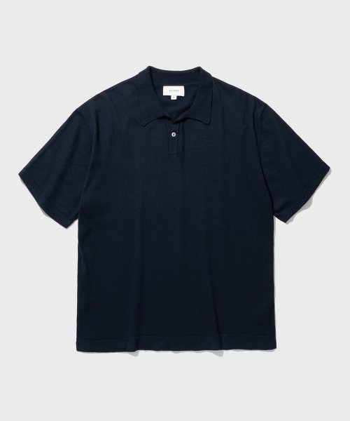 MUSINSA | SHIRTER COTTON OPEN COLLAR HALF KNIT (NAVY)