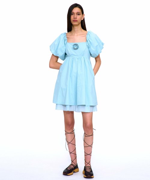 MUSINSA | PARTIMENTO WOMEN Floral Double Layered Puff Dress_Sky