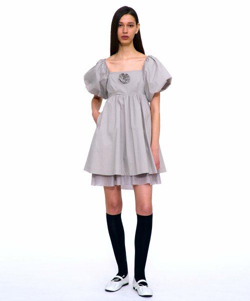 MUSINSA | PARTIMENTO WOMEN Floral Double Layered Puff Dress_Light Gray