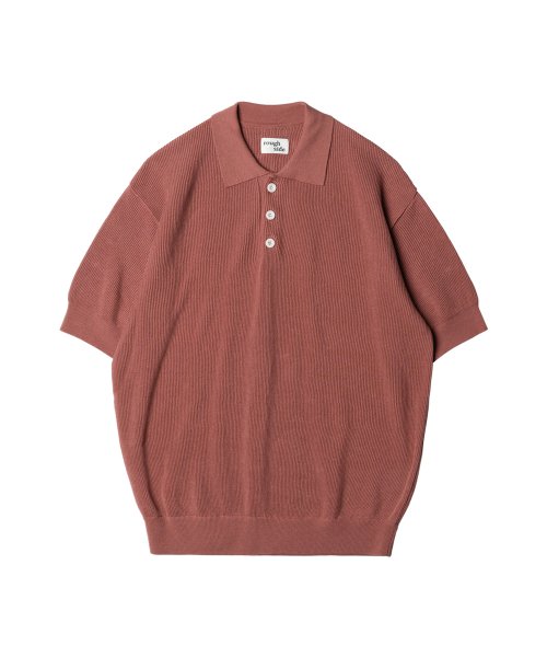 MUSINSA | ROUGH SIDE Collar Knit Half Sleeve Salmon