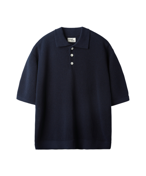 MUSINSA | ROUGH SIDE Collar Half Knit Navy