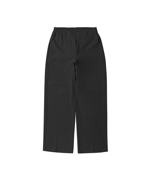 MUSINSA | AD HOC Female Elastic Band Wide-Fit Slacks (BLACK)
