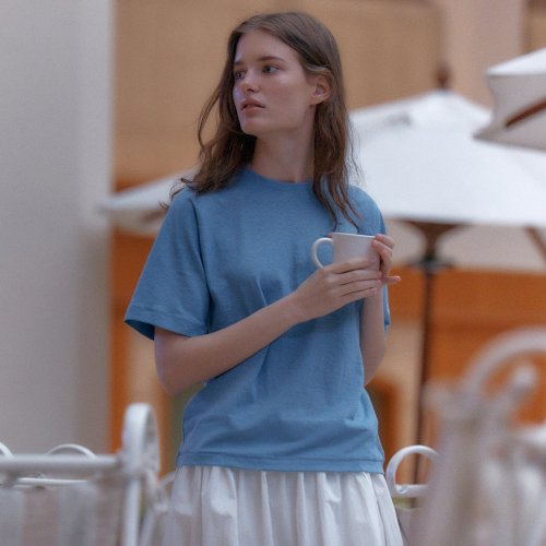 MUSINSA | NOEUD Linen nagrant t-shirt (Skyblue)