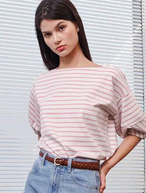 MUSINSA | GENERAL IDEA Stripe Balloon Half T-Shirt [PINK] / WBC2L01524
