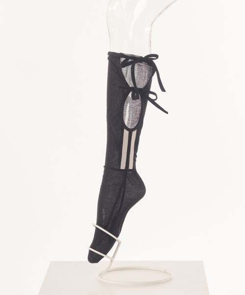 MUSINSA | ODDONEOUT Summer tied ribbon string knee socks_BLACK