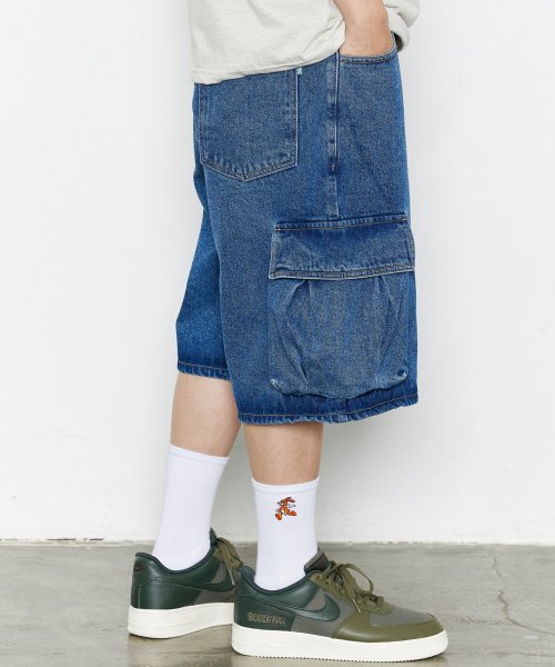 MUSINSA | BSRABBIT Cargo Loose Fit Denim Short Pants Deep Blue