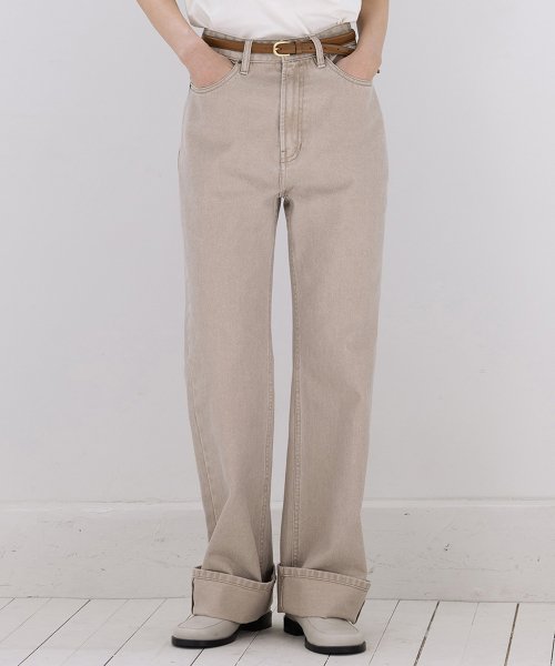 MUSINSA | SOCII Roll Up Denim Pants - Beige
