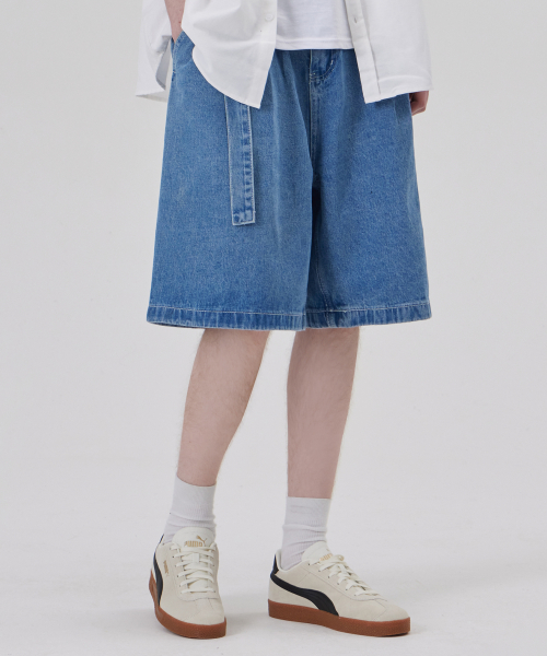 MUSINSA | GLW Wide belted denim half pants medium indigo