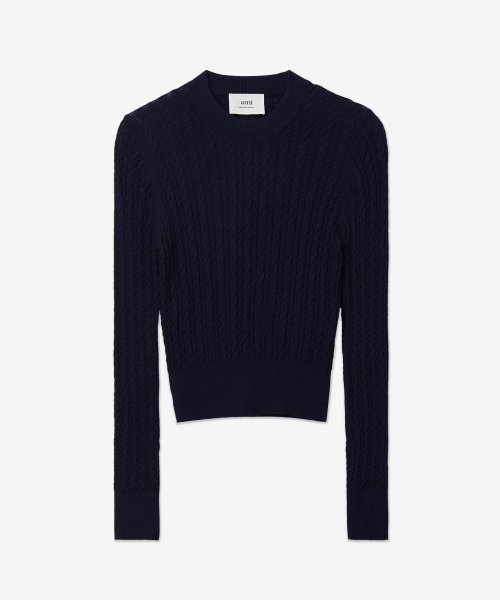 MUSINSA | AMI Cable Knit - Navy / FKS013KN0013491