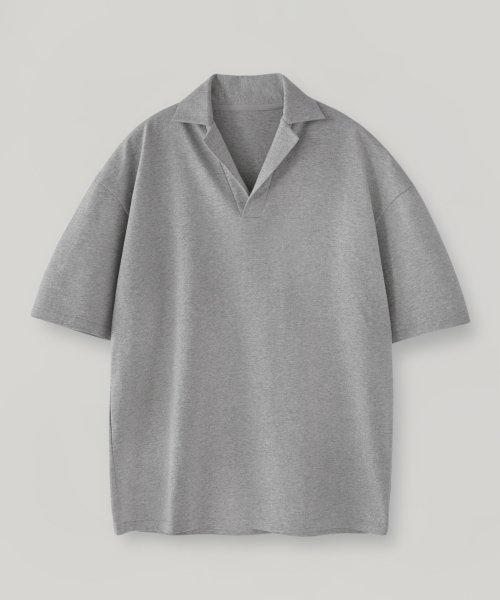 MUSINSA | LAFUDGESTORE Essential Open Collar Polo Shirt_Melange Gray