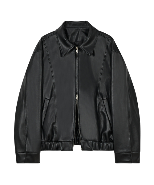 MUSINSA | IRONYPORNO WHITELINE 86-IRO230 [Vegan Leather] Curved Stitch Blouson Leather Jacket Black