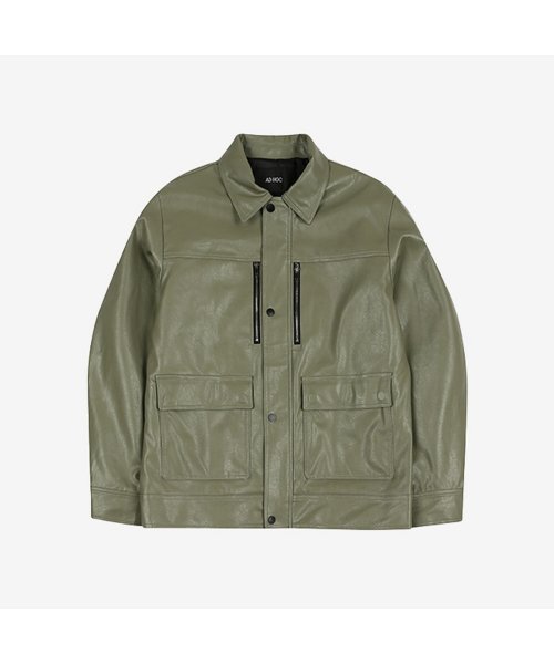 MUSINSA | AD HOC Men's Eco Leather Jacket (LT-KHAKI)