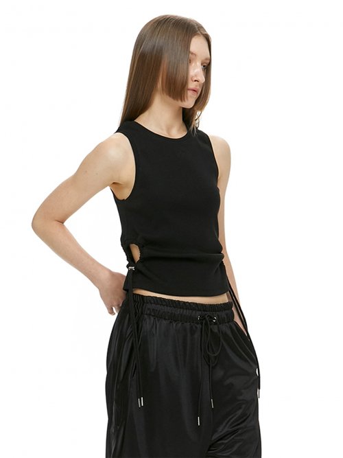 MUSINSA | MORE THAN PARADISE CUT OUT STRING SLEEVELESS - BLACK