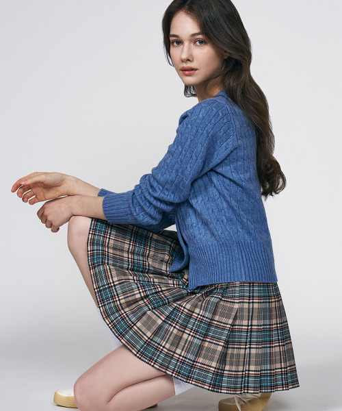 MUSINSA | LENUCU Signature Tartan Check Skirt (Beige)