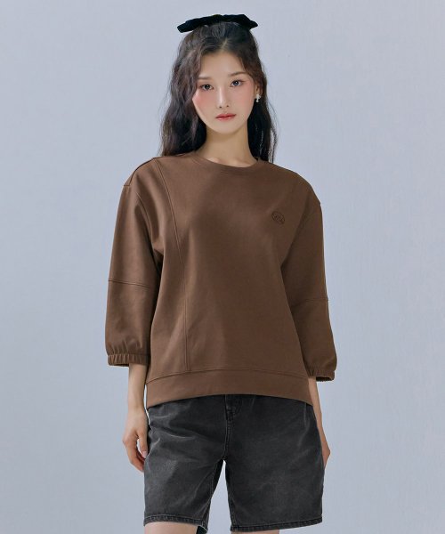 MUSINSA | CHASECULT Women's sleeve shirring banding three-quarter t-shirt - CERG5161B08