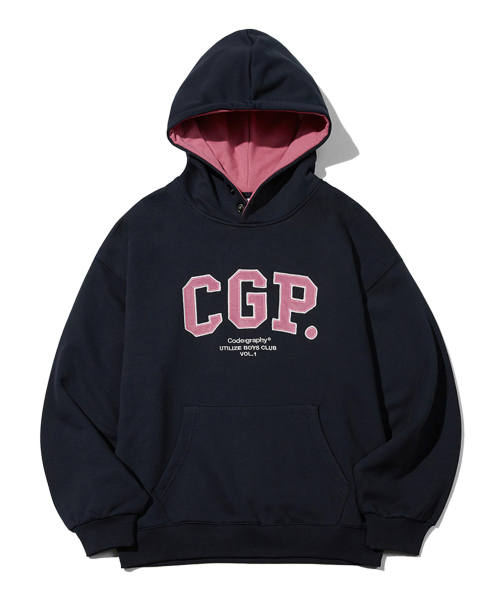 MUSINSA | Codegraphy CGP Arch Logo Colorblock Snap Hoodie_Navy