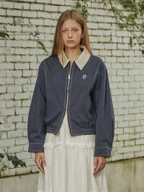 MUSINSA | PLACE STUDIO Oversized Two-Way Cotton Color Matching Stitch Banding Jacket Jumper (Navy)