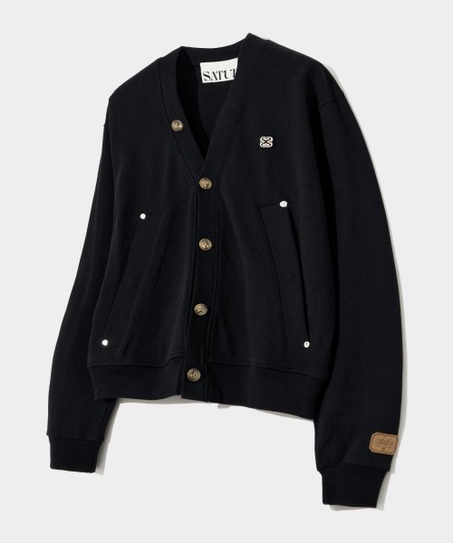 MUSINSA | SATUR Faro Wappen Logo Jersey Cardigan Resort Black