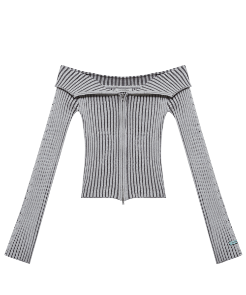 MUSINSA | INSTANTFUNK Multicolor off-shoulder zip-up knit