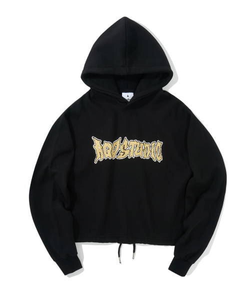 MUSINSA | AQO STUDIO SPACE Ako Logo Cropped Hoodie Black