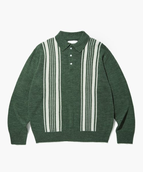 MUSINSA | OUTSTANDING WOOL STRIPE KNIT COLLAR SHIRT _GREEN