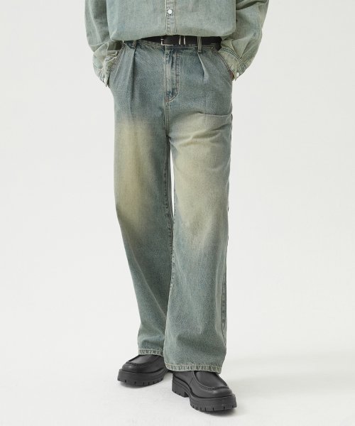 MUSINSA | TRILLION Yellow Washing Reverse Tuck Denim Pants (YELLOW BLUE)