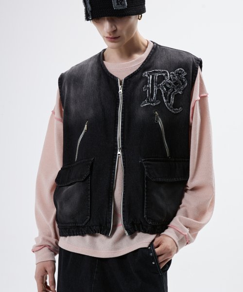 MUSINSA | RSSC WASHING DENIM ZIPUP VEST - BLACK
