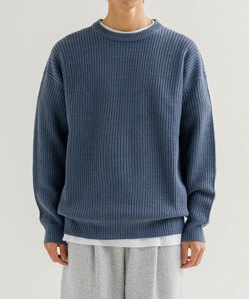 MUSINSA | AGAINST ALL ODDS Crew Neck Rib Overfit Hachi Knit [Heather Blue]