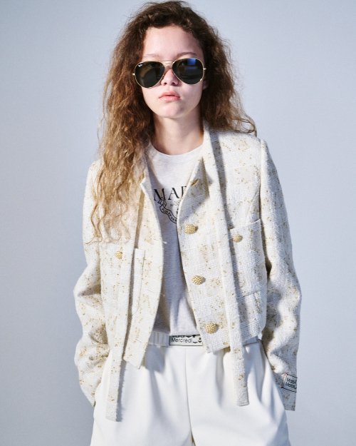 MUSINSA | MARDI MERCREDI TWEED CROPPED JACKET TIE NECK_IVORY