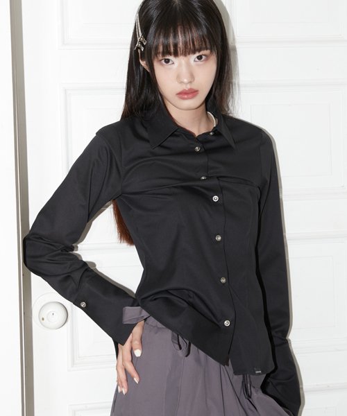 MUSINSA | ZIZEMUSEUM SLIM LINE CUFFS SHIRTS (BLACK)