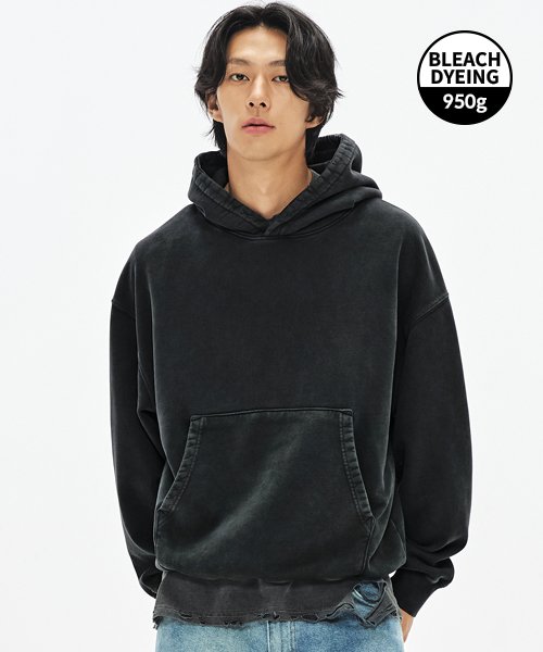 MUSINSA | SOVERMENT 950G Cut Bleach Hood - Fade Black