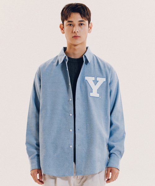 MUSINSA | YALE OVER FIT BOUCLE Y SYMBOL BIG SHIRT SAX