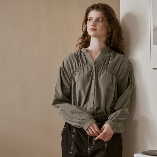 MUSINSA | HUNCH Smoking shirring banded callor blouse