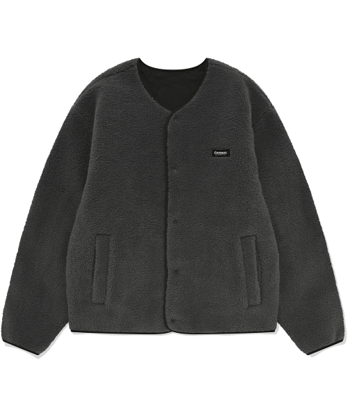 MUSINSA | COVERNAT Reversible Comfy Boa Collarless Jacket Charcoal