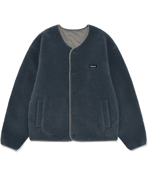 MUSINSA | COVERNAT Reversible Comfy Boa Collarless Jacket Blue