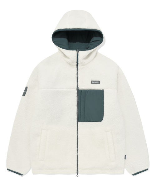 MUSINSA | COVERNAT Reversible Compiboa Hoody Zip-up Jacket White
