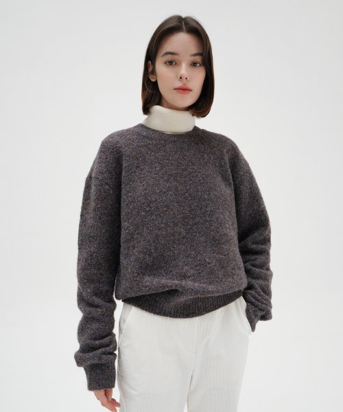 MUSINSA | LEVAR Pullover Round Wool Knit - Multi brown