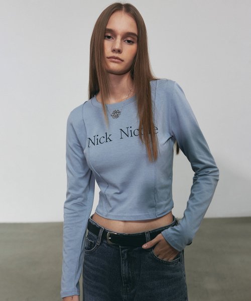MUSINSA | NICK&NICOLE NICOLE PINTUCK LS CROP TOP_BLUE